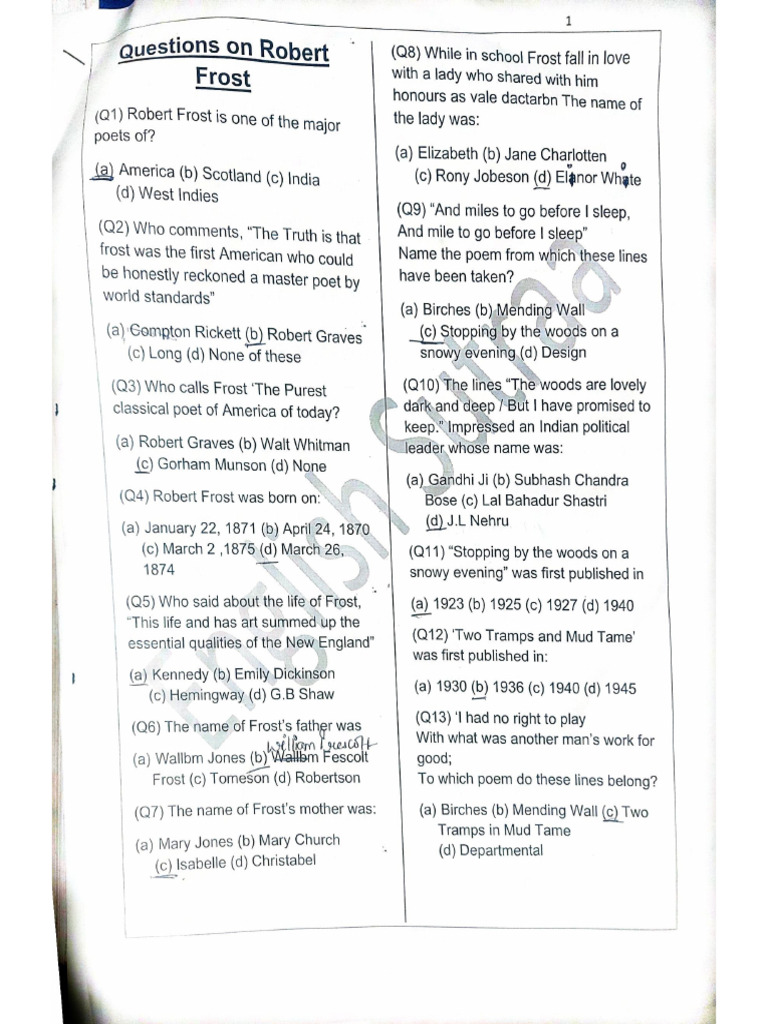 Answers To Robert Frost | PDF