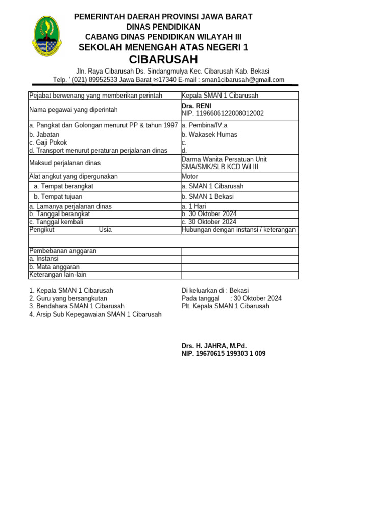 SPPD Bu Reni Darma Wanita | PDF