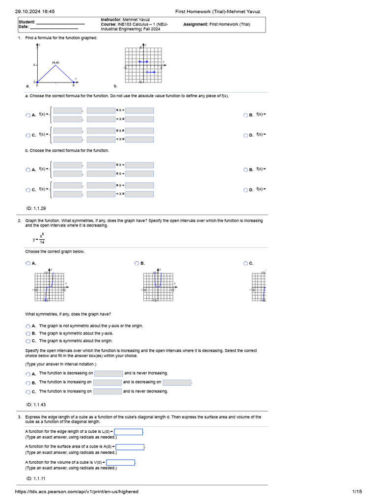 First Homework (Trial) - Mehmet Yavuz | PDF | Function (Mathematics ...