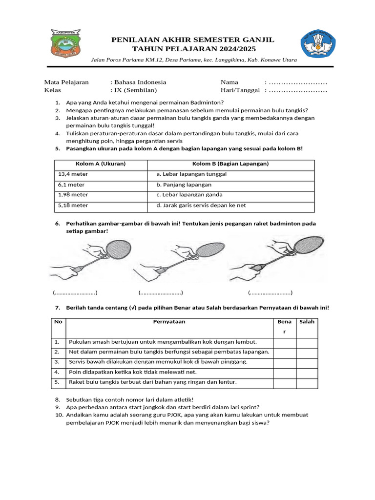 Soal Pjok Pas SMP | PDF
