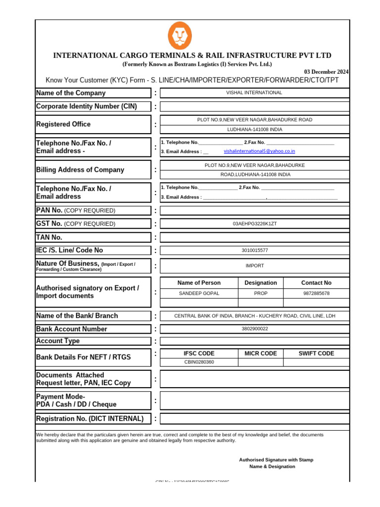 Kyc Format New (3) | PDF | Banking