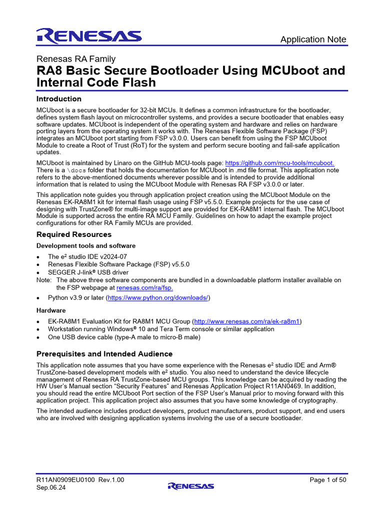 R11an0909eu0100 Ra8 Basic Secure Bootloader | PDF | Booting | Microcontroller