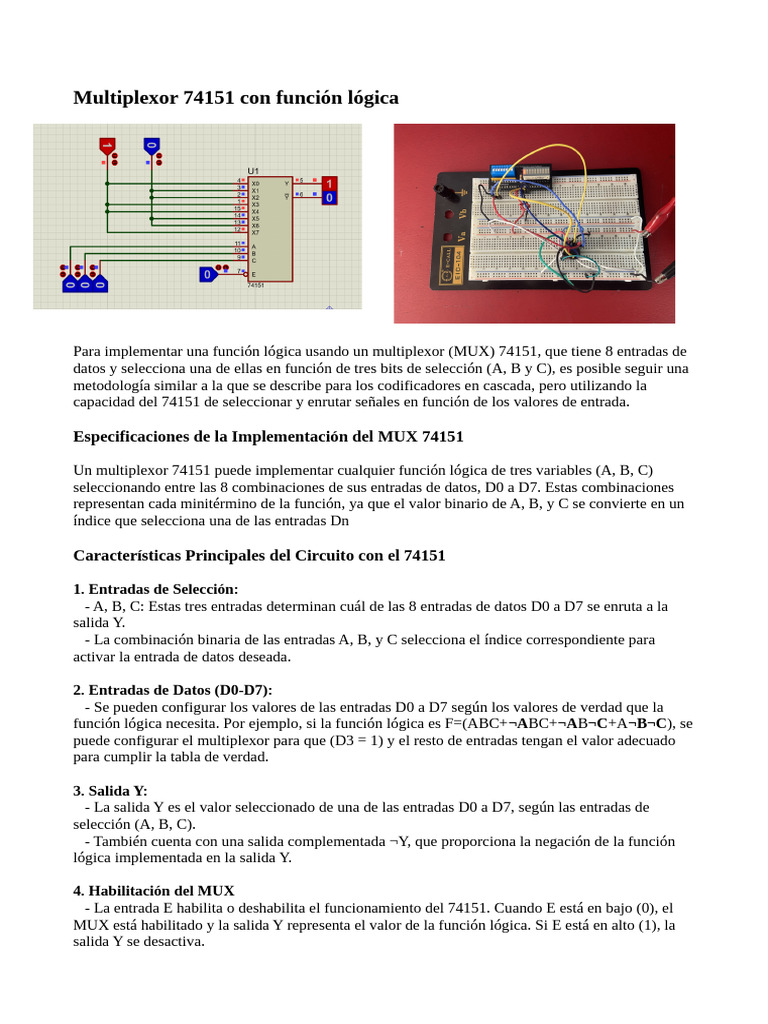 Funcionamiento del Multiplexor 74151 | PDF | Lógica matemática ...