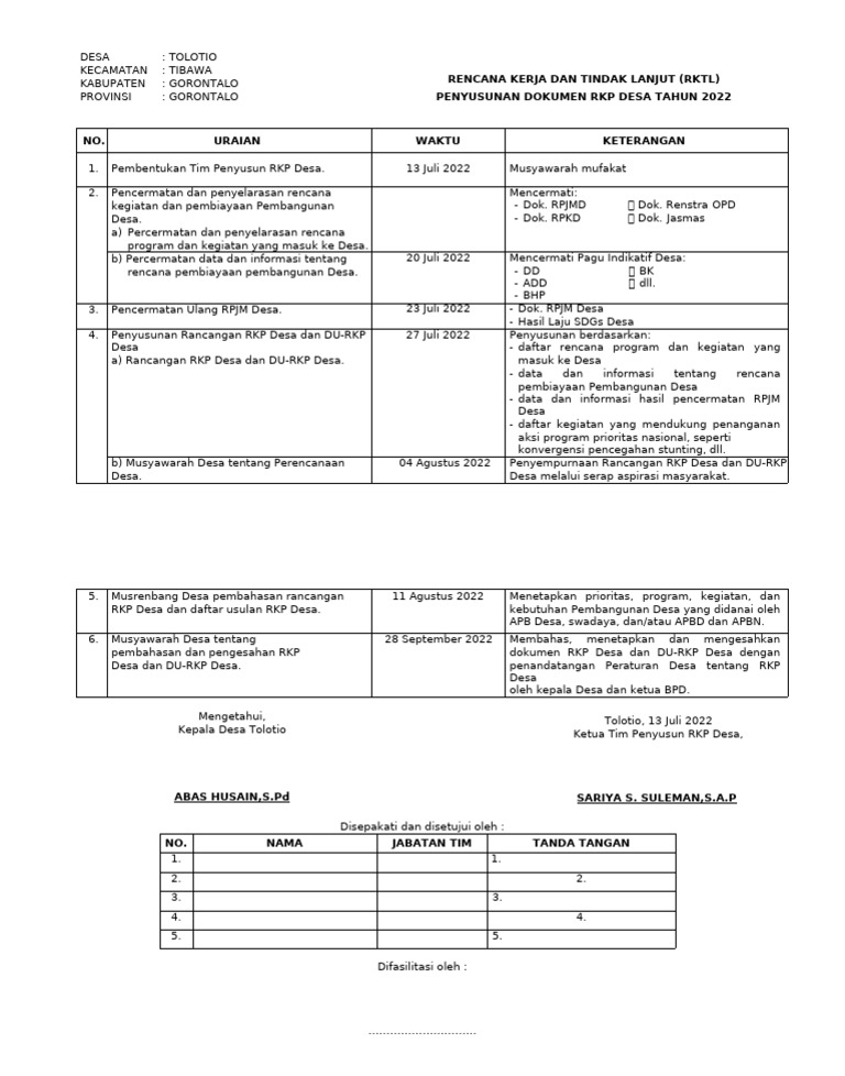 03 Format RKTL Penyusunan RKP Desa | PDF