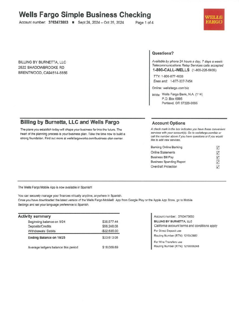 Wells Fargo Sept October Statement | PDF | Wells Fargo