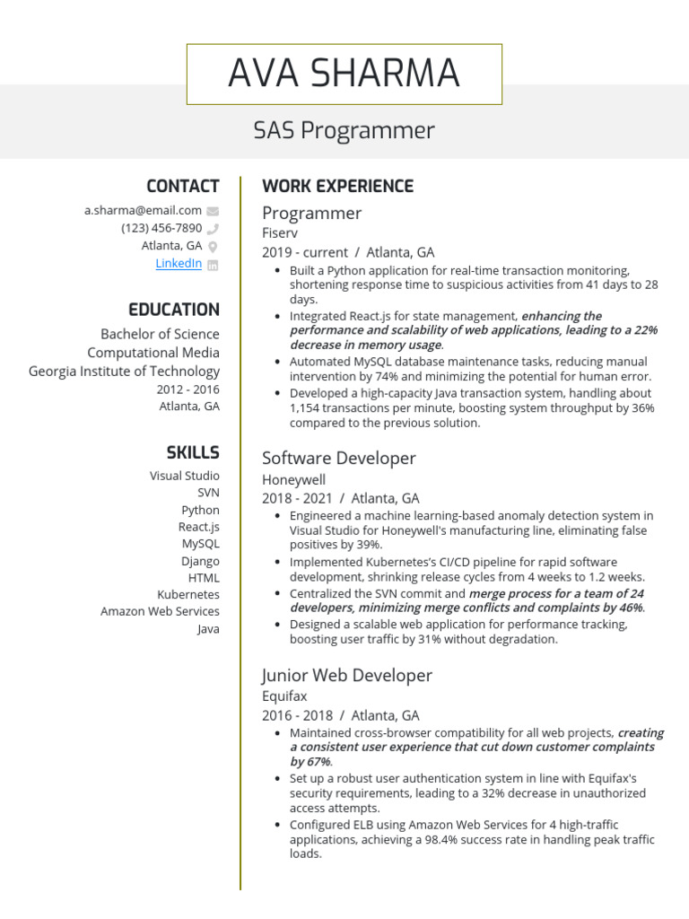 Sas Programmer Resume Example | PDF | My Sql | Programmer