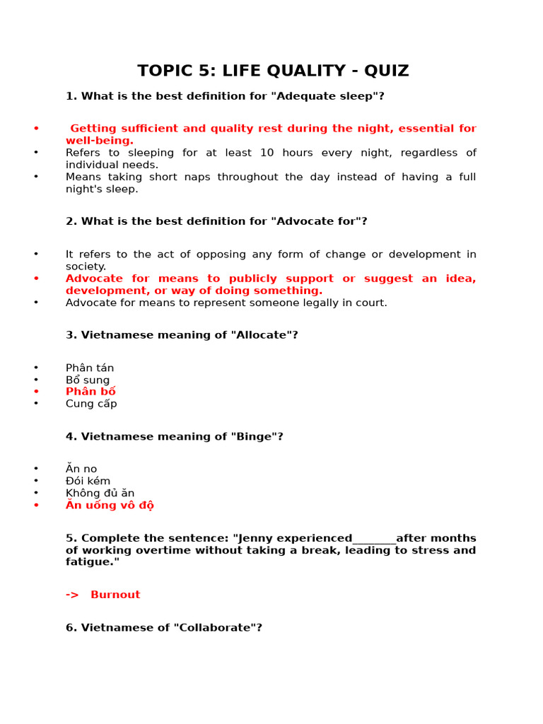 Life Quality Quiz: Definitions & Concepts | PDF | Gross Domestic ...