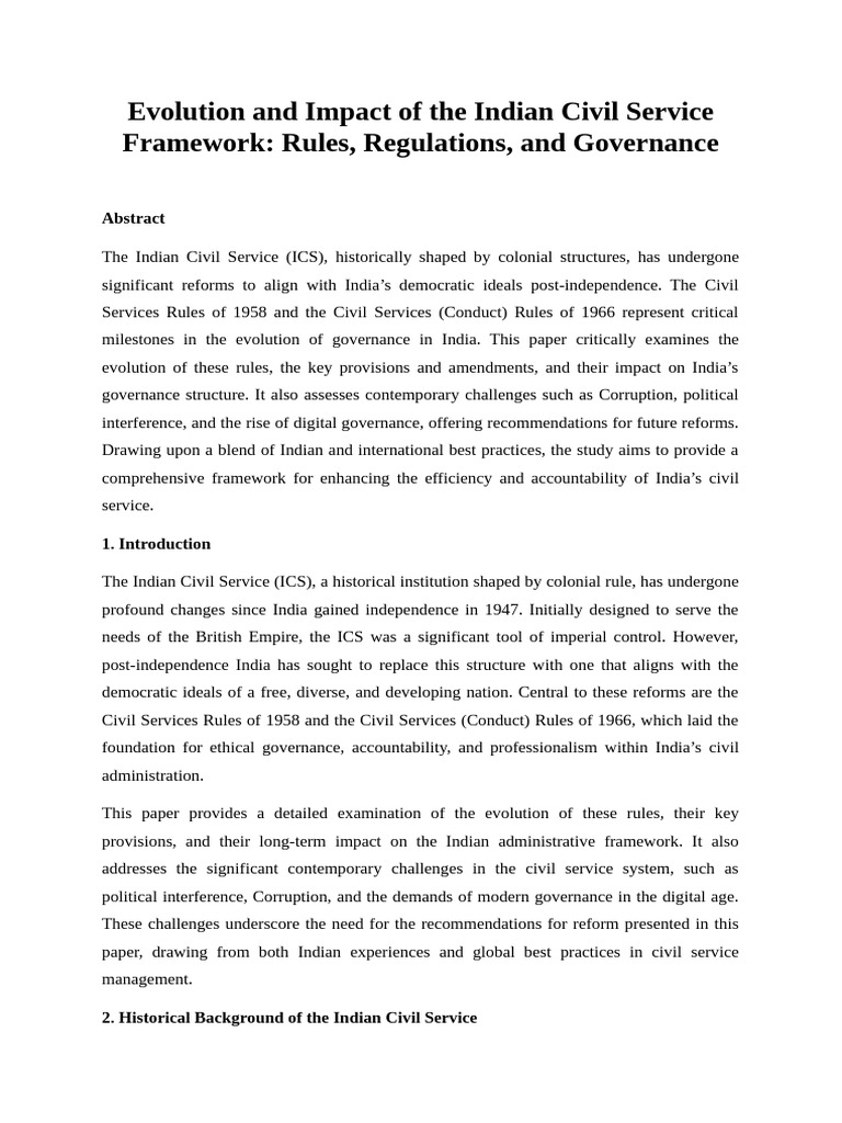 Evolution and Impact of The Indian Civil Service Framework: Rules ...