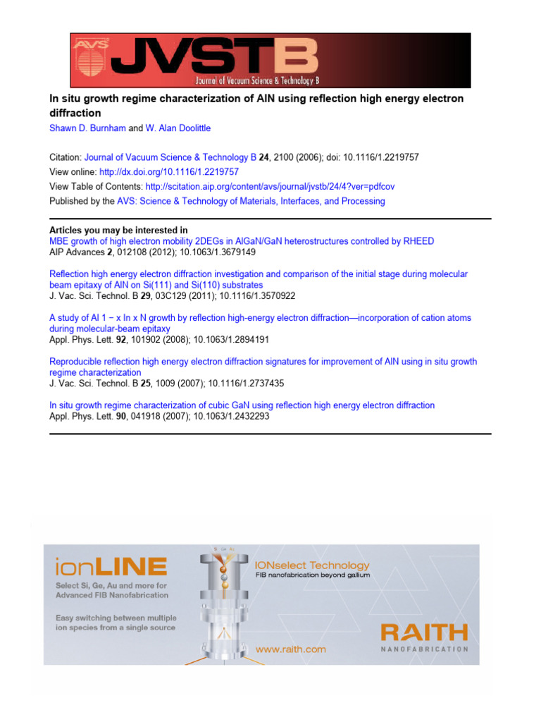 In Situ Growth Regime Characterization of AlN Using Reflection High ...