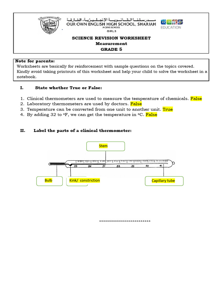 Measurement - Revision | PDF