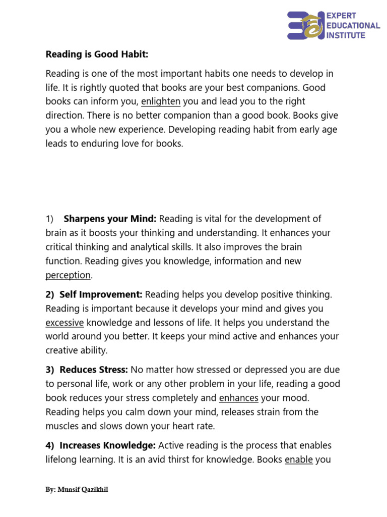 Reading Is Good Habit | PDF | Thought | Imagination