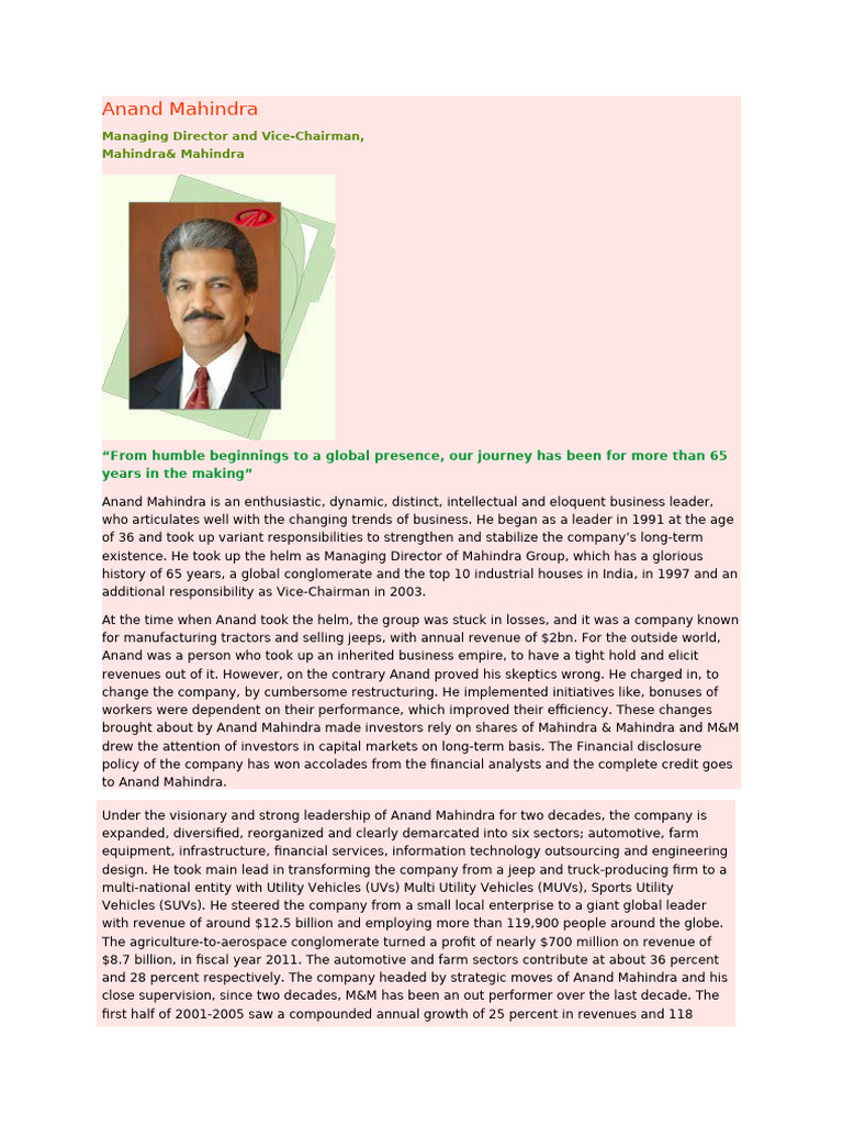 Anand Mahindra: Transforming Mahindra Group | PDF