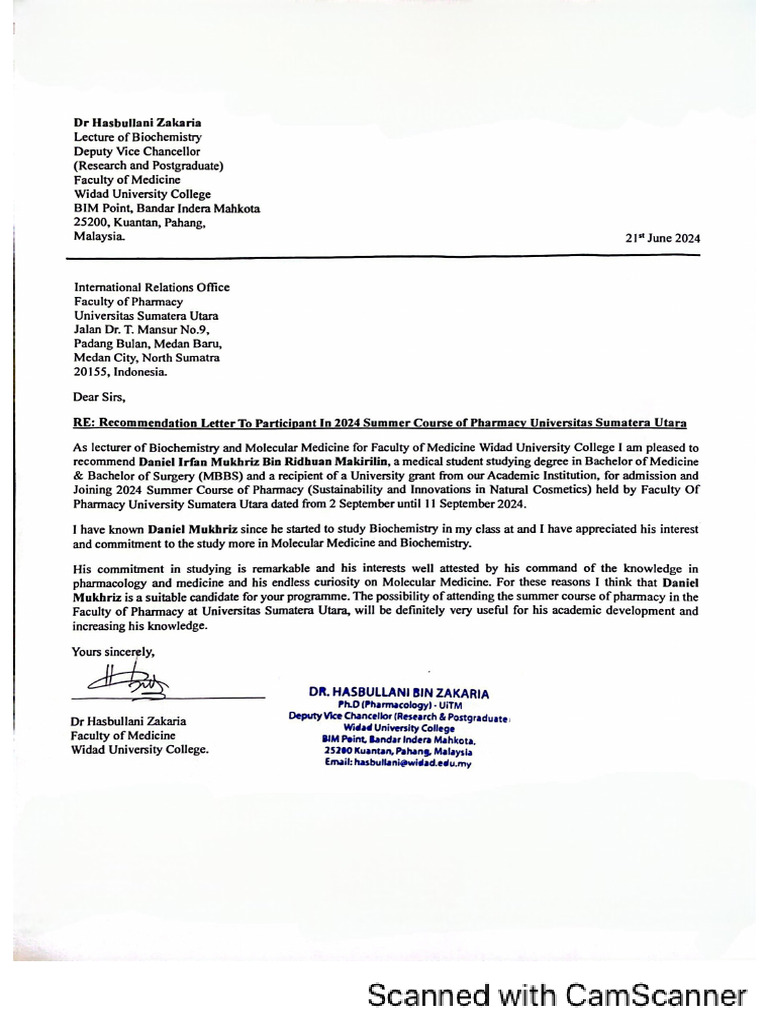 Recommendation Letter Daniel | PDF