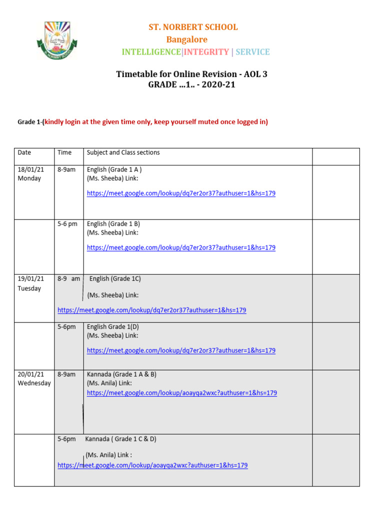 Grade 1 Online Meet Aol 3 Revision | PDF