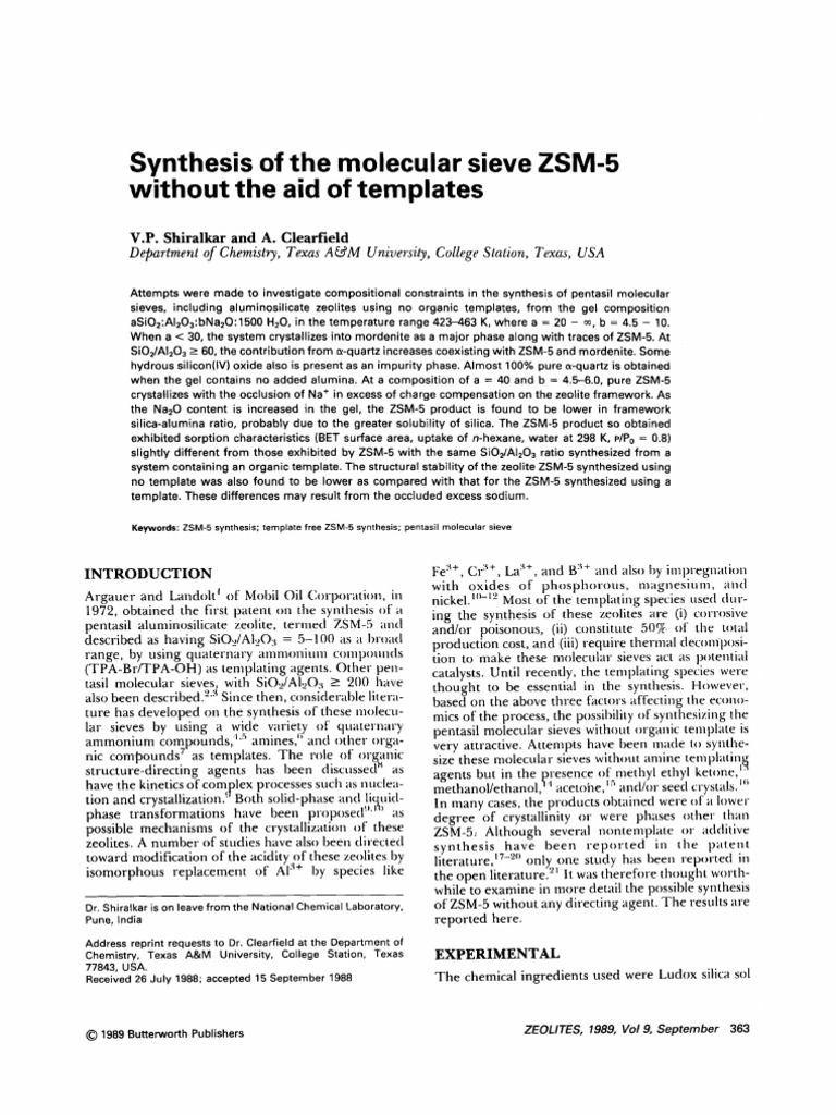 Synthesis of The Molecular Sieve ZSM-5 | PDF | Crystallization ...