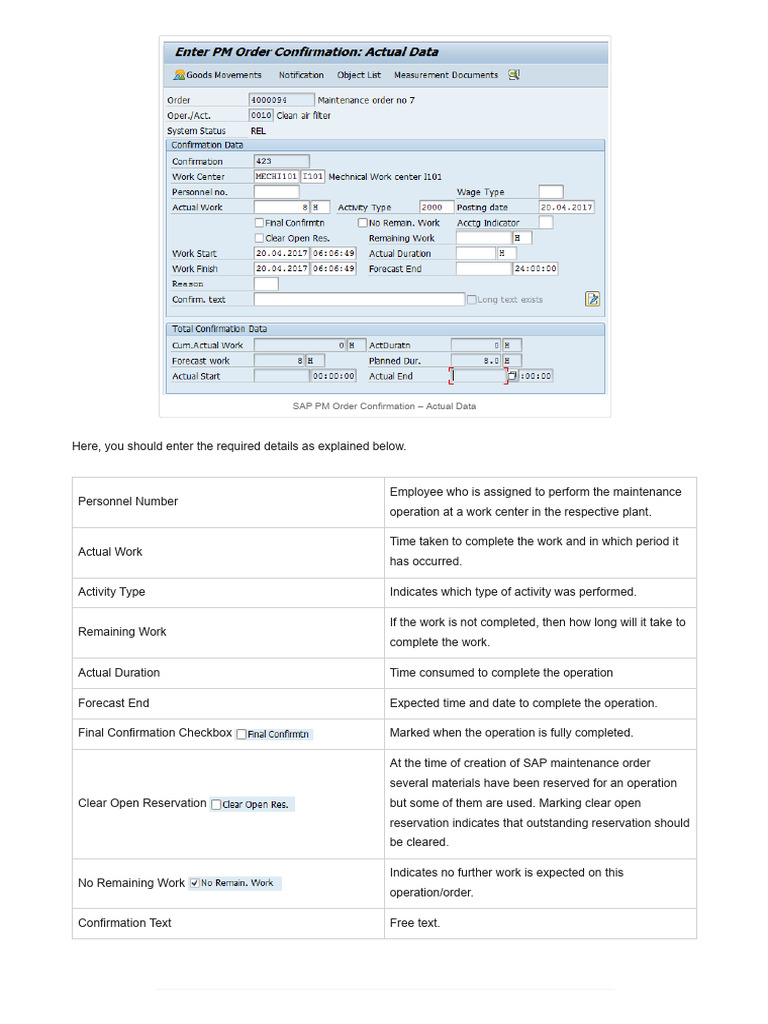 SAP PM Completion Confirmation Tutorial - Free SAP PM Training | PDF