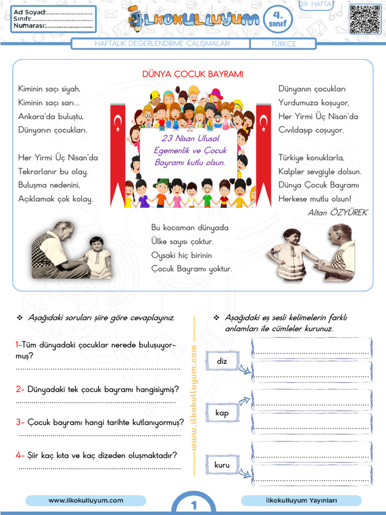 4.sinif Turkce 29 30 31. Hafta Odev Ve Cevap Anahtari | PDF