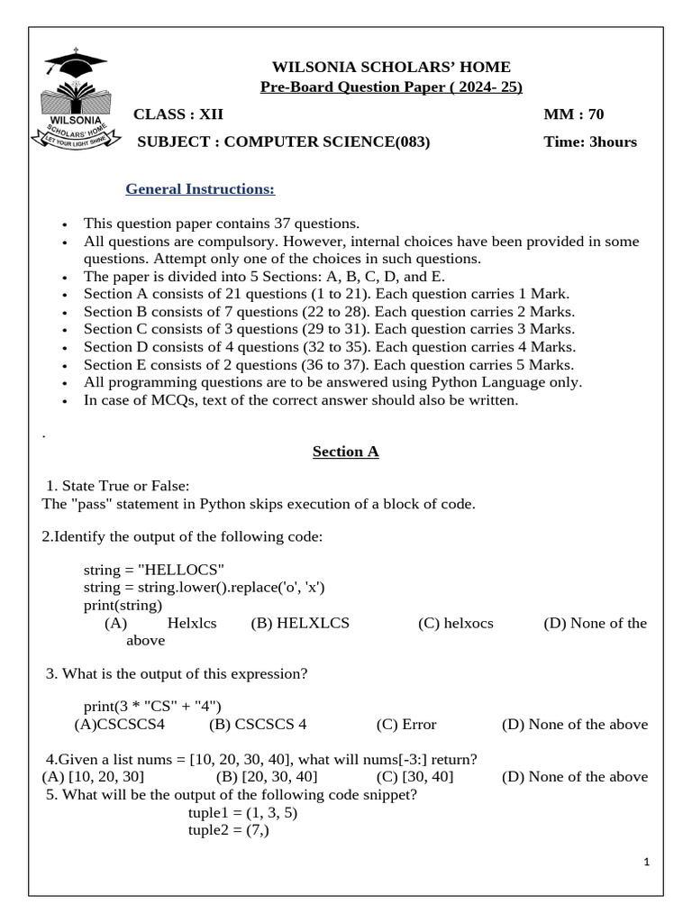 xii pre board set 1 | PDF | Computer Network | Control Flow