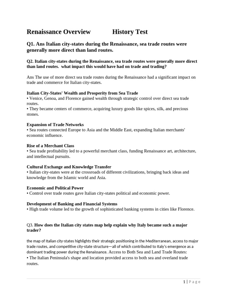 History Chapter Q Ans | PDF | Renaissance | Trade