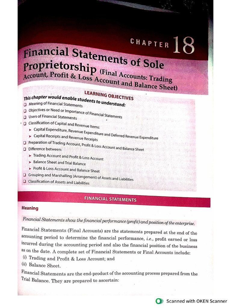 Chapter 18 Financial Statement of Sole Proprietorship | PDF