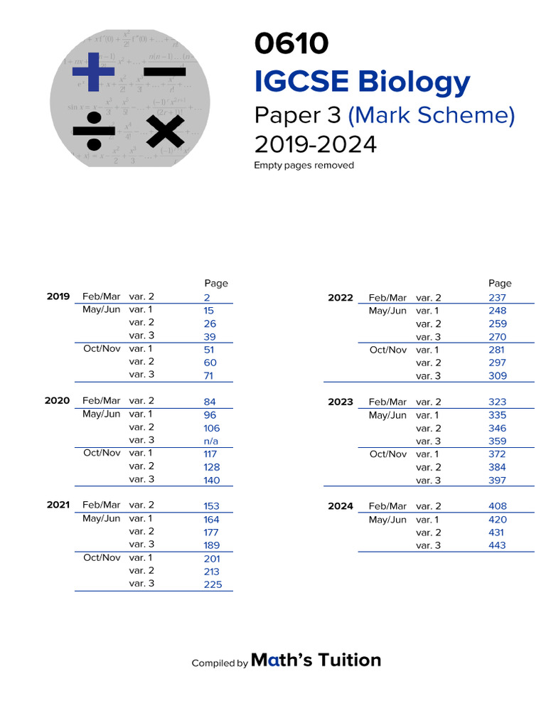 IGCSE Biology Paper 3 2019-2024 Mark Scheme | PDF | Anatomy