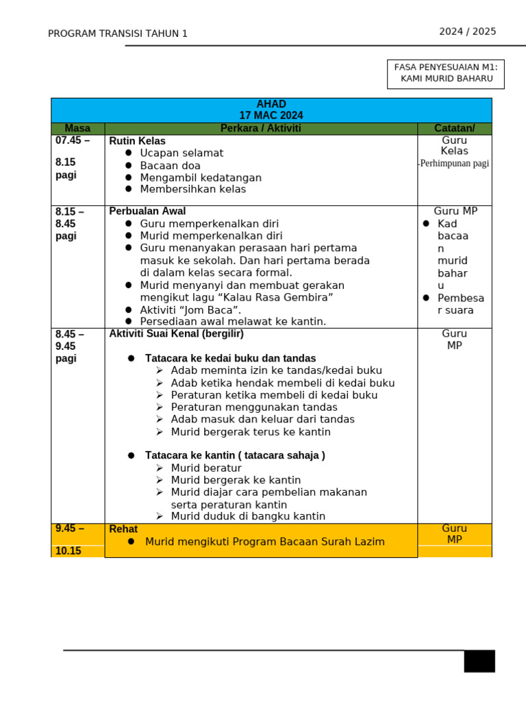 Jadual Transisi 2024 2025 | PDF