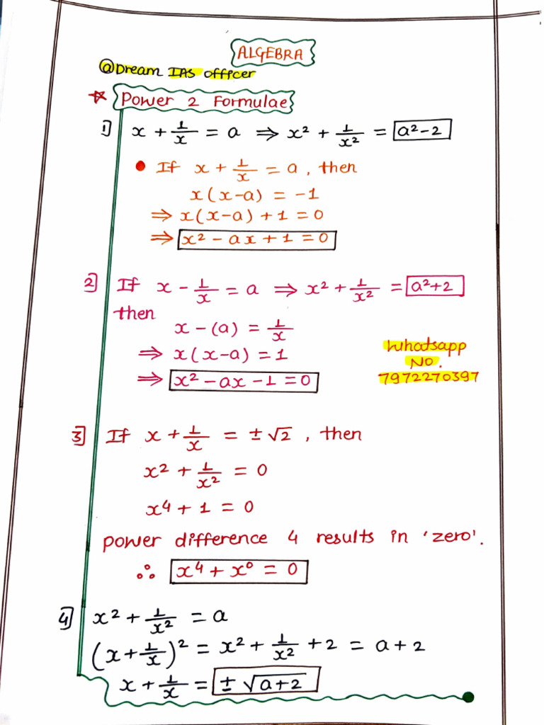 Algebra math reasoning notes | PDF