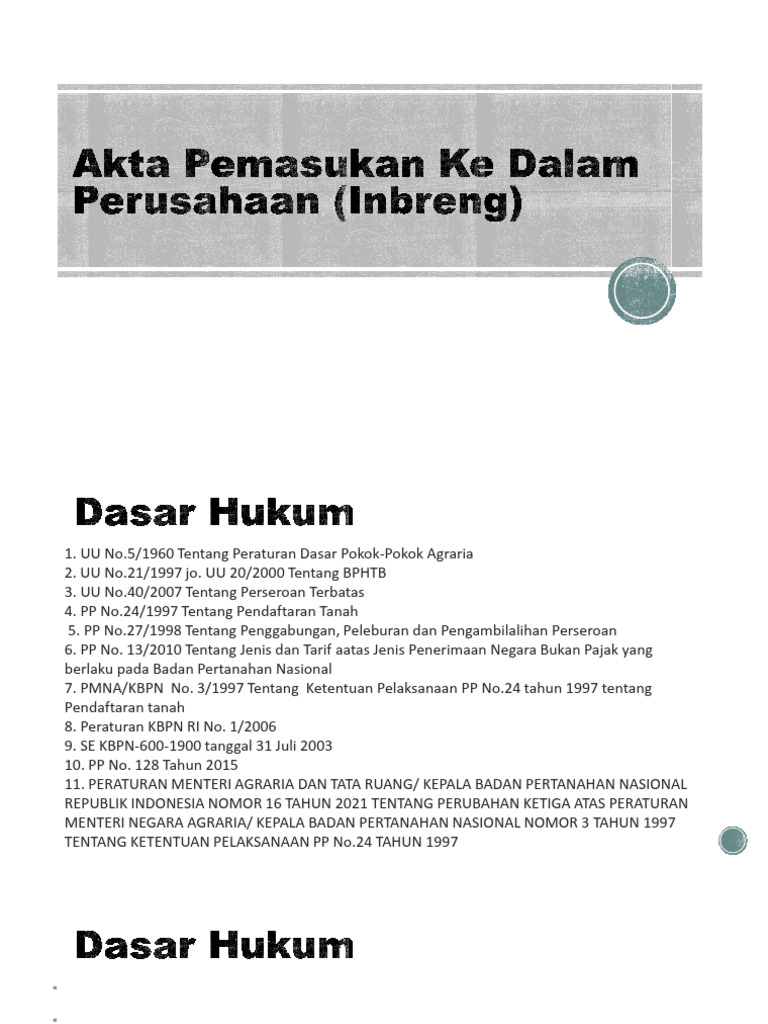 Akta Pemasukan Ke Dalam Perusahaan (Inbreng) | PDF