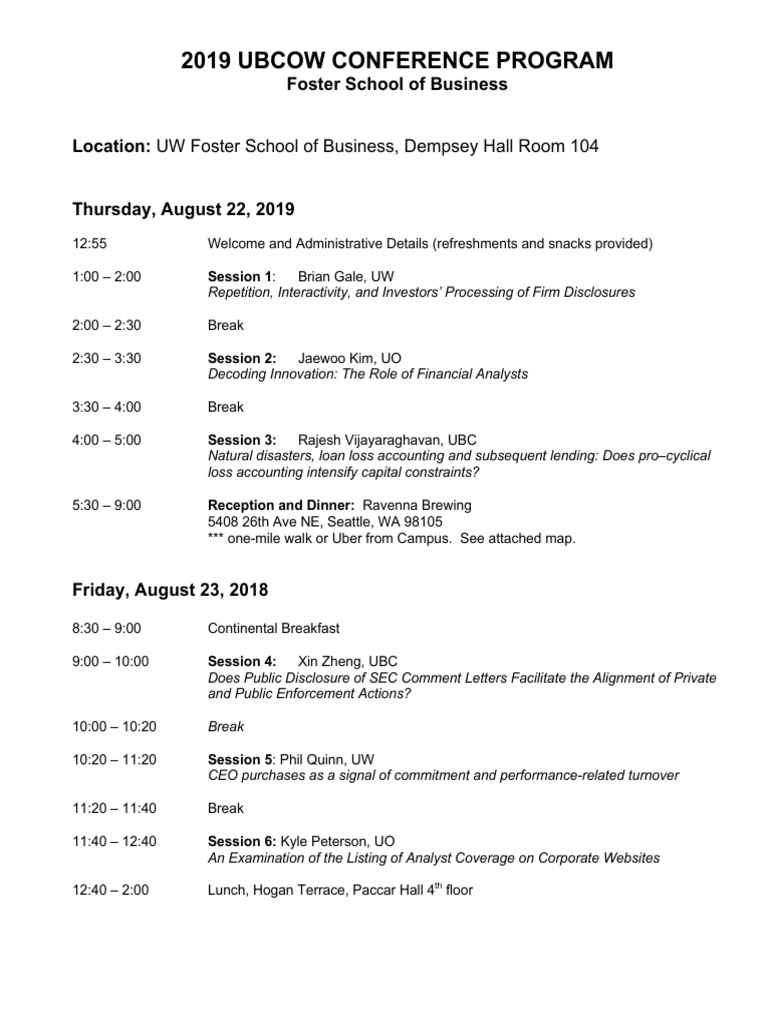 UBCOW 2019 Conference Program | PDF