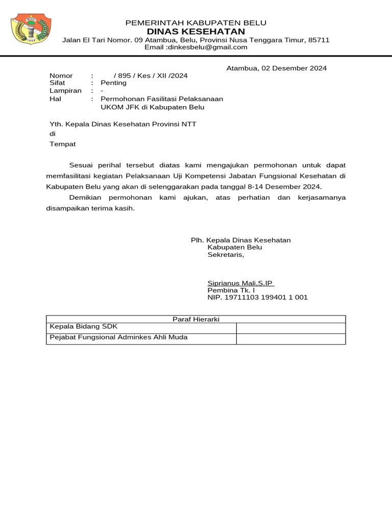 Surat fasilitasi ukom jfk | PDF