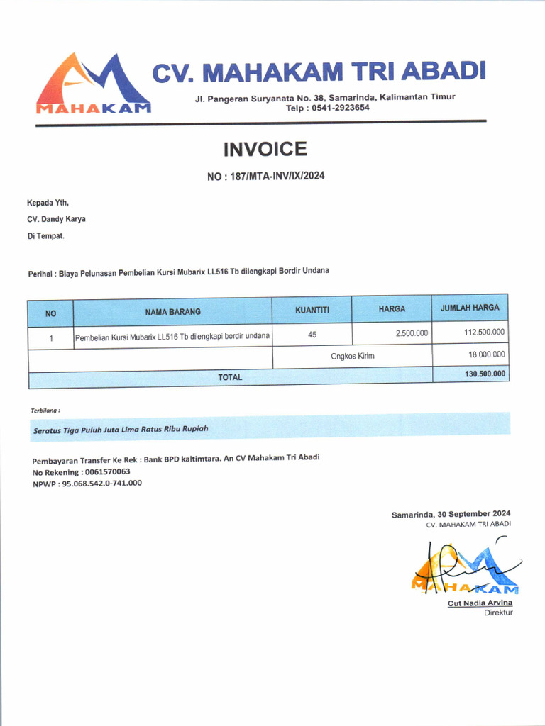 Permohonan Pembayaran CV Dandy Karya (Undana) | PDF