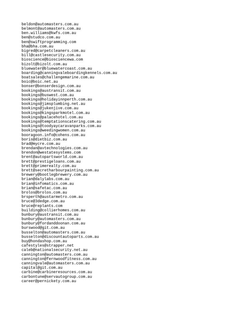 Liste d'emails professionnels australiens | PDF