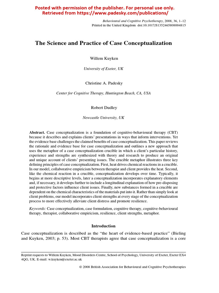 New Model for CBT Case Conceptualization | PDF | Cognitive Behavioral ...