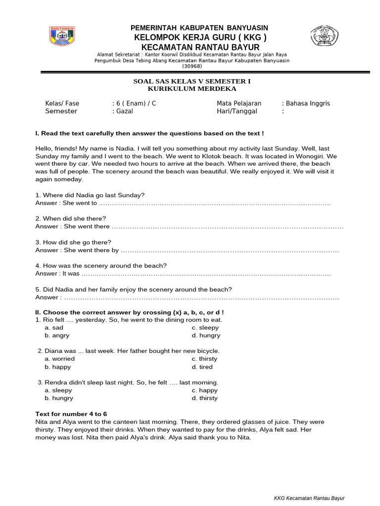 Sas Bahasa Inggris Kelas 6 | PDF