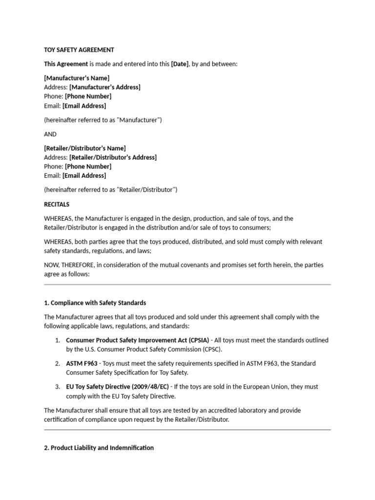 TOY SAFETY AGREEMENT | PDF | Safety | Justice