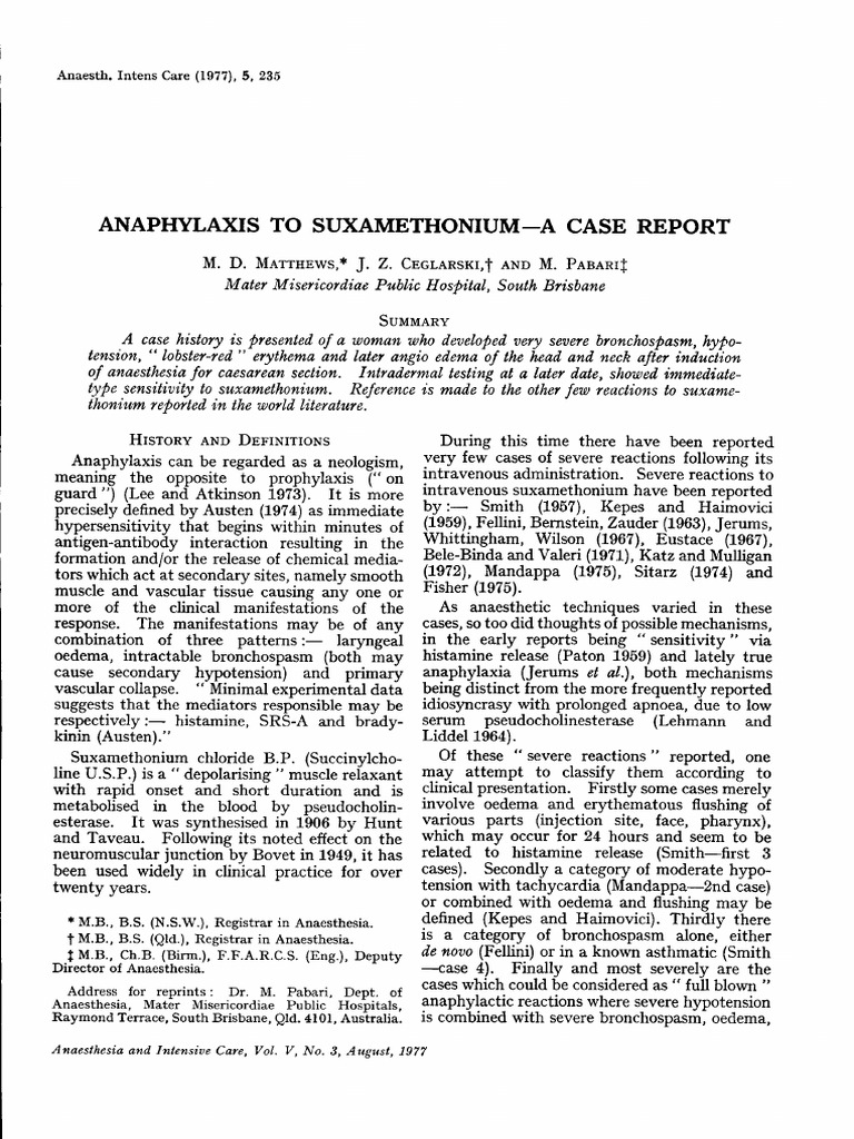1977 - SPV V I SUXAMETHONIUM | PDF | Medical Specialties | Clinical Medicine