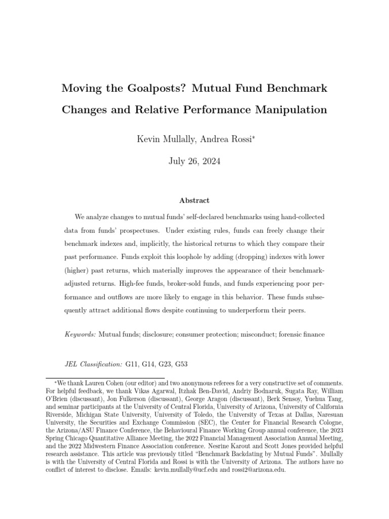 Moving the Goalposts Mutual Fund Benchmark Changes and Relative ... Moving the Goalposts Mutual Fund Benchmark Changes and Relative ...