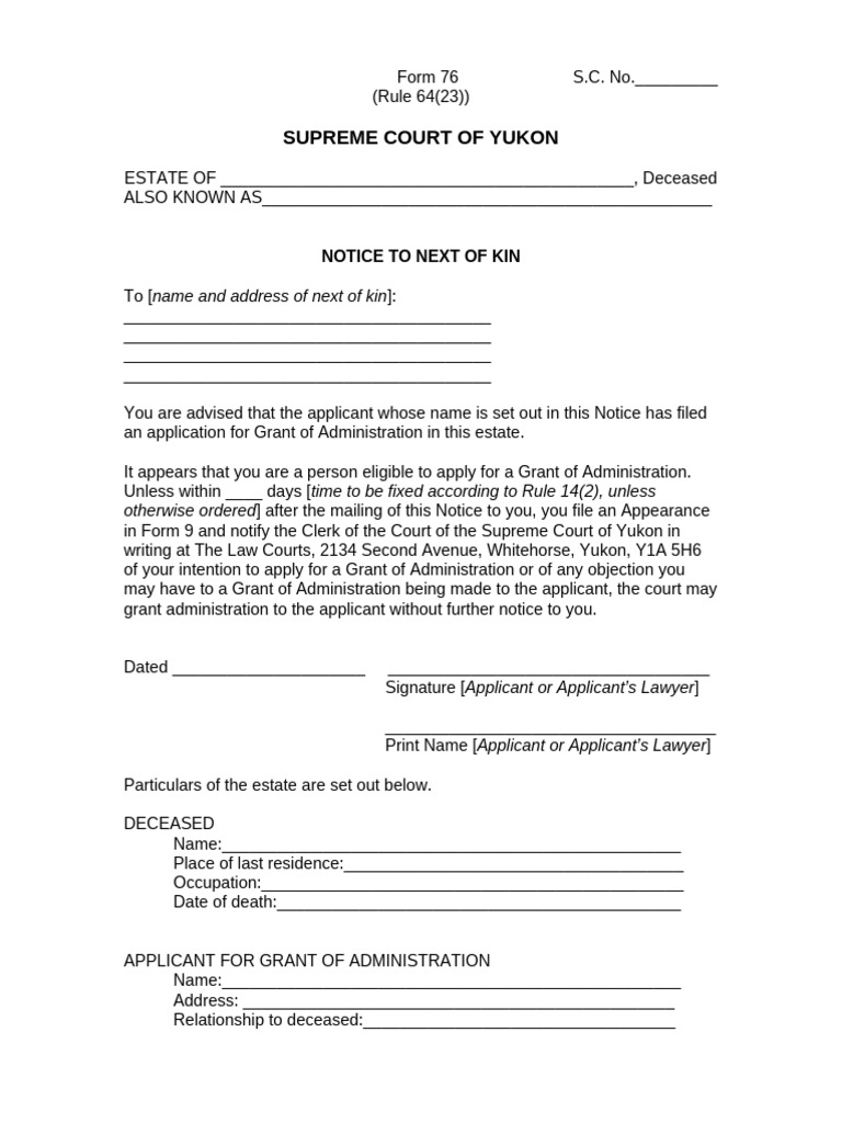 Form 76 Notice To Next of Kin | PDF