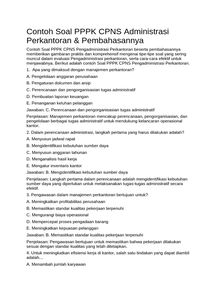 Contoh Soal PPPK CPNS Administrasi Perkantoran | PDF