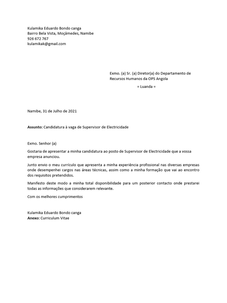 Carta de Candidatura | PDF