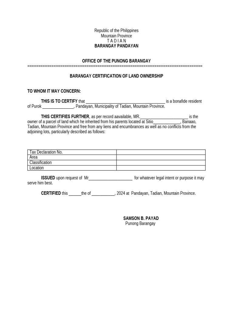 Land Ownership Certification | PDF
