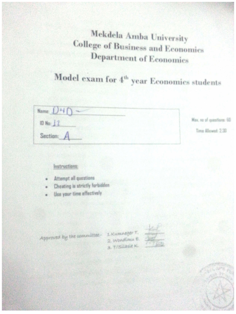 Model Exit Exam Mekdela Amba University | PDF