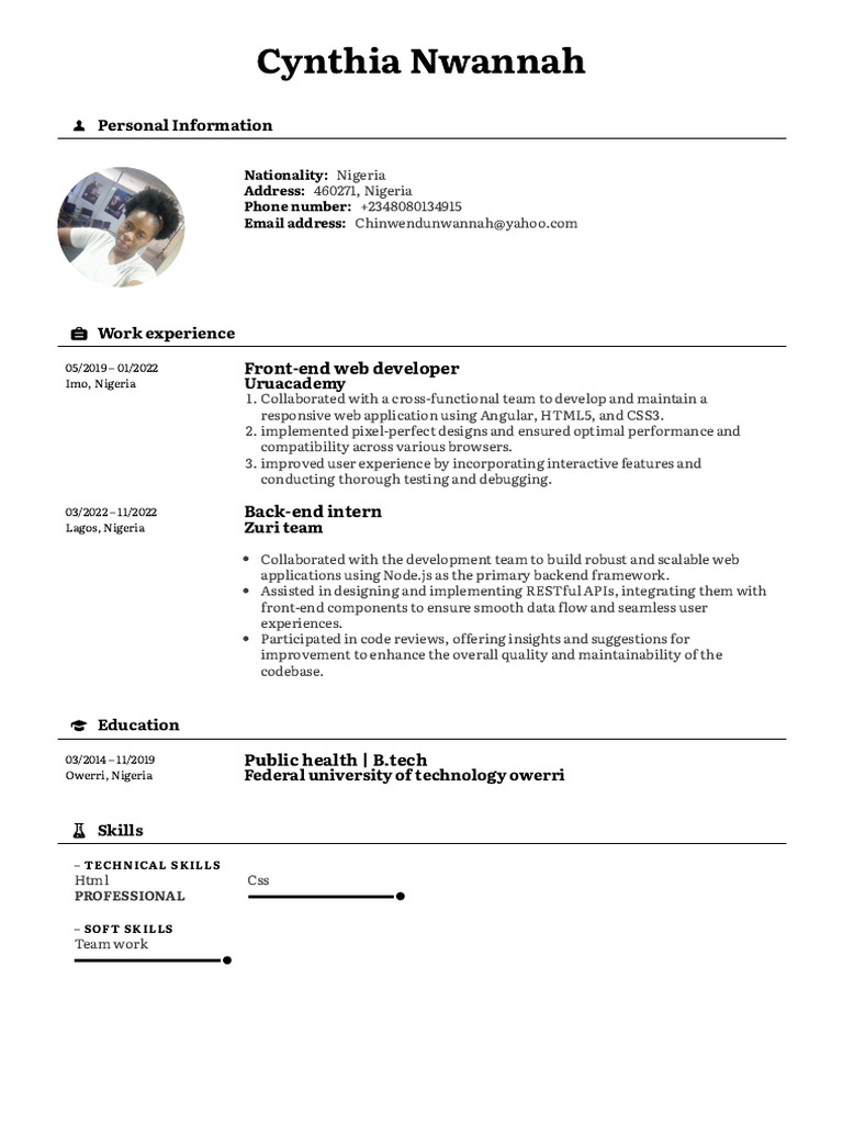 Cynthia Nwannah: Web Developer Resume | PDF