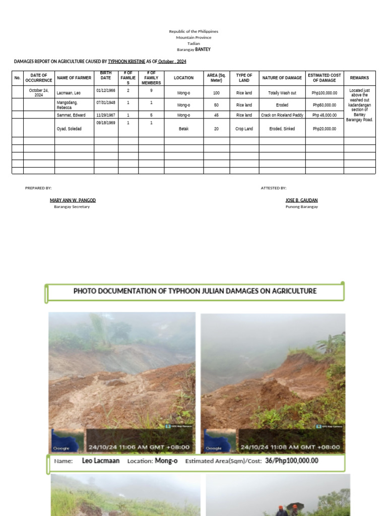 Typhoon Kristine Damage Report_045135 | PDF | Natural Disasters ...