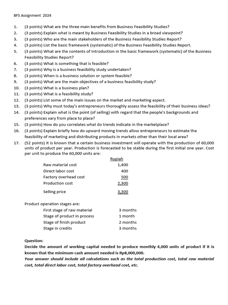 BFS Assignment 2024 | PDF | Cost | Feasibility Study