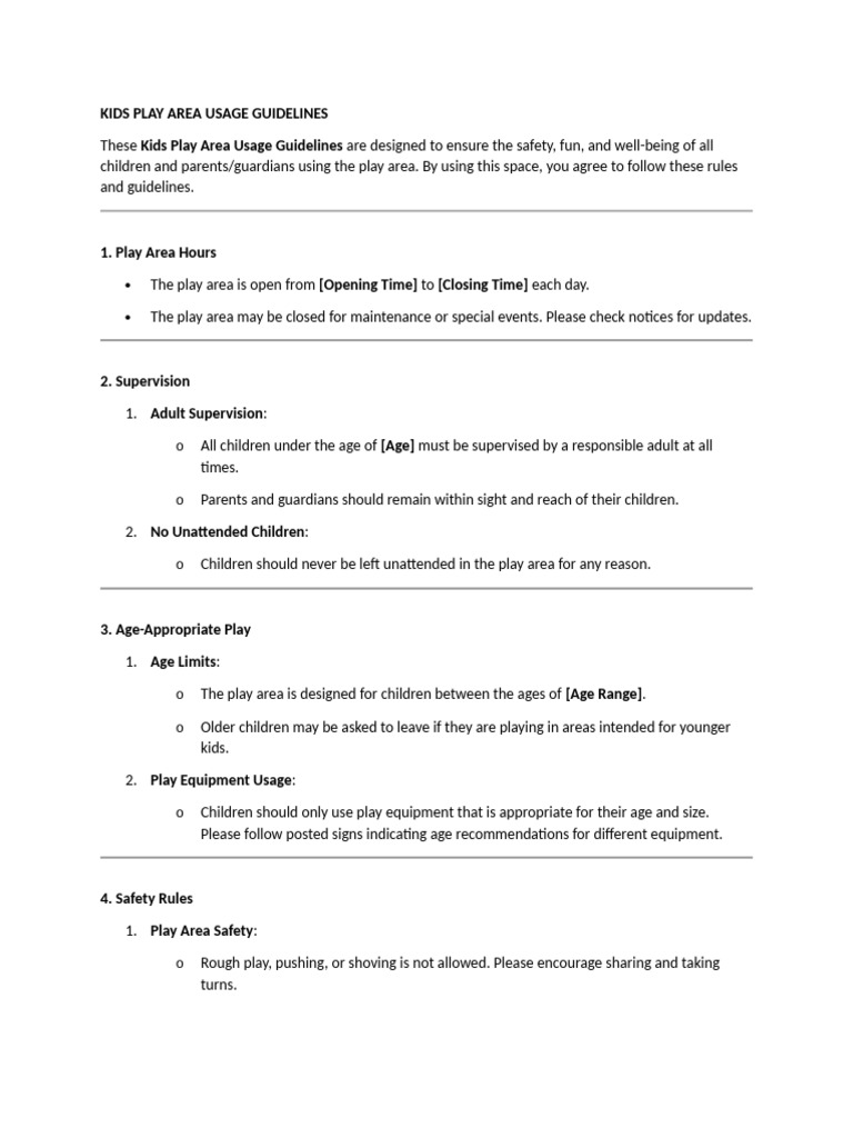 Kids Play Area Safety Guidelines | PDF | Hygiene