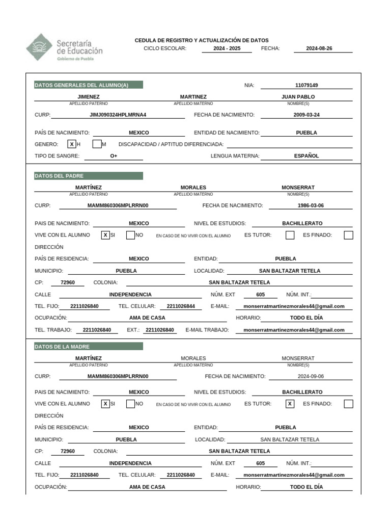 Registro Escolar 2024-2025 | PDF