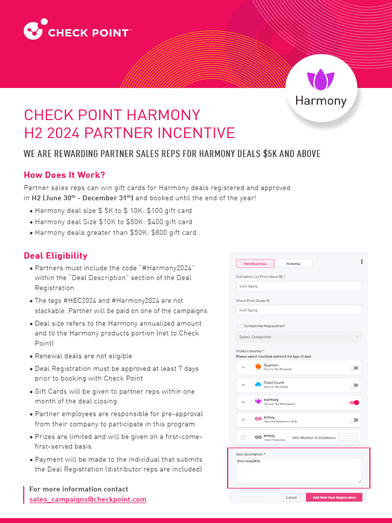 Check Point Harmony H2 2024 Partner Incentive: We Are Rewarding Partner ...