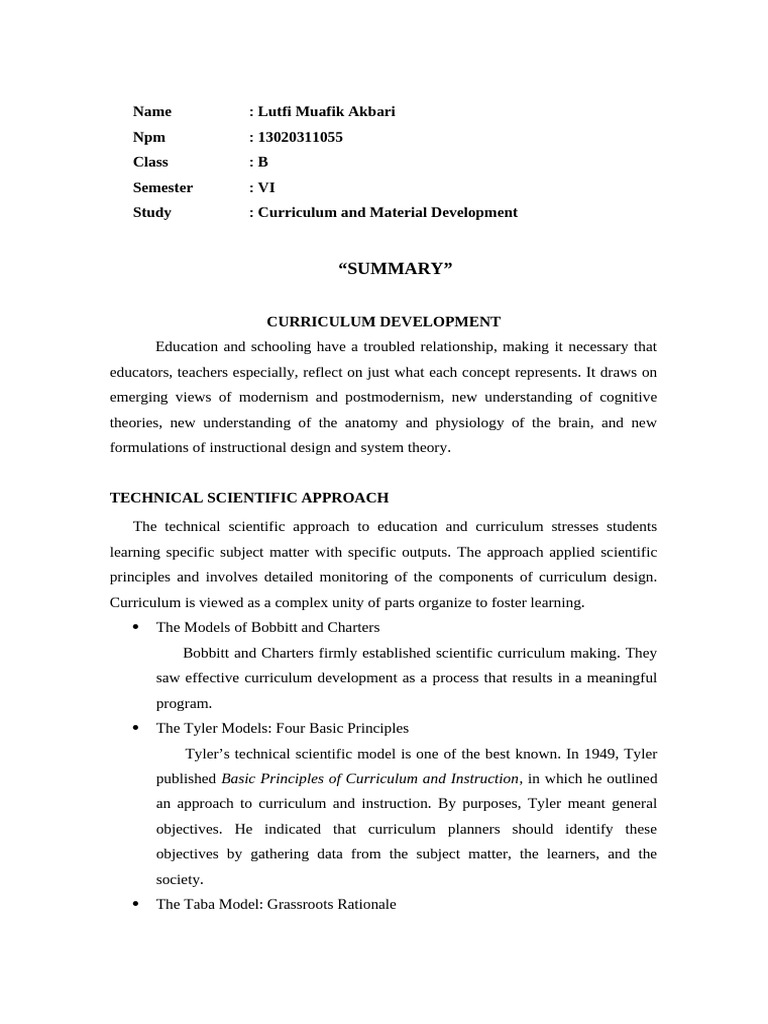 Lutfi Muafik Akbari (Summary''Curriculum Development'') | PDF ...