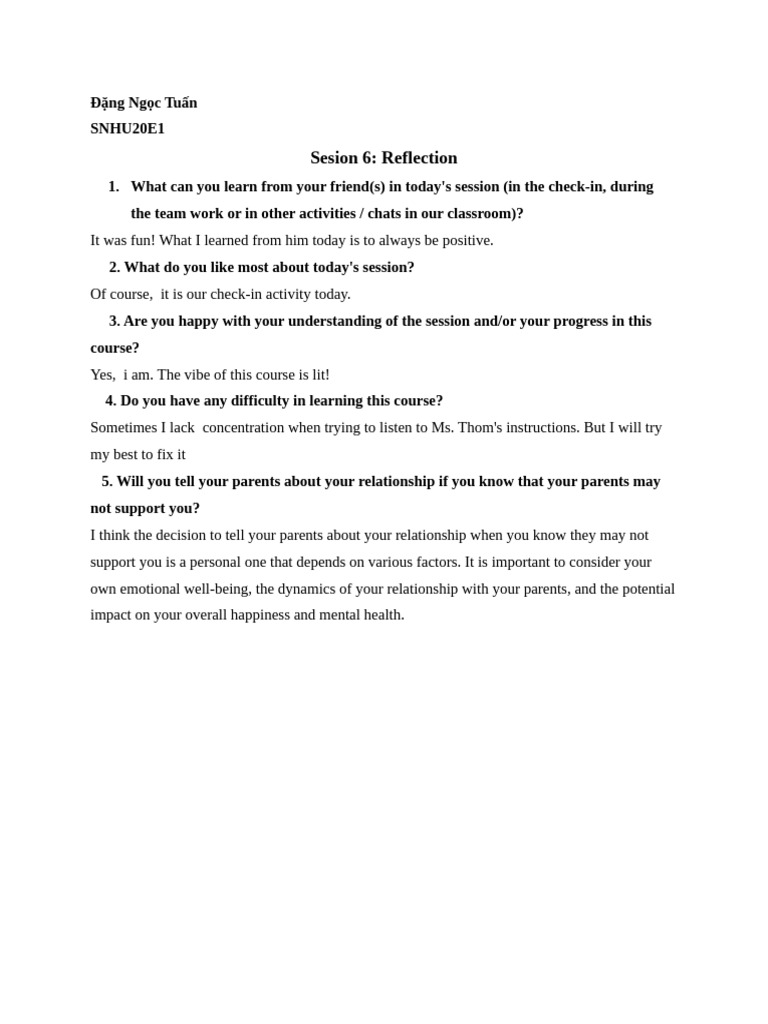Đặng Ngọc Tuấn - Reflection For Session 6 | PDF